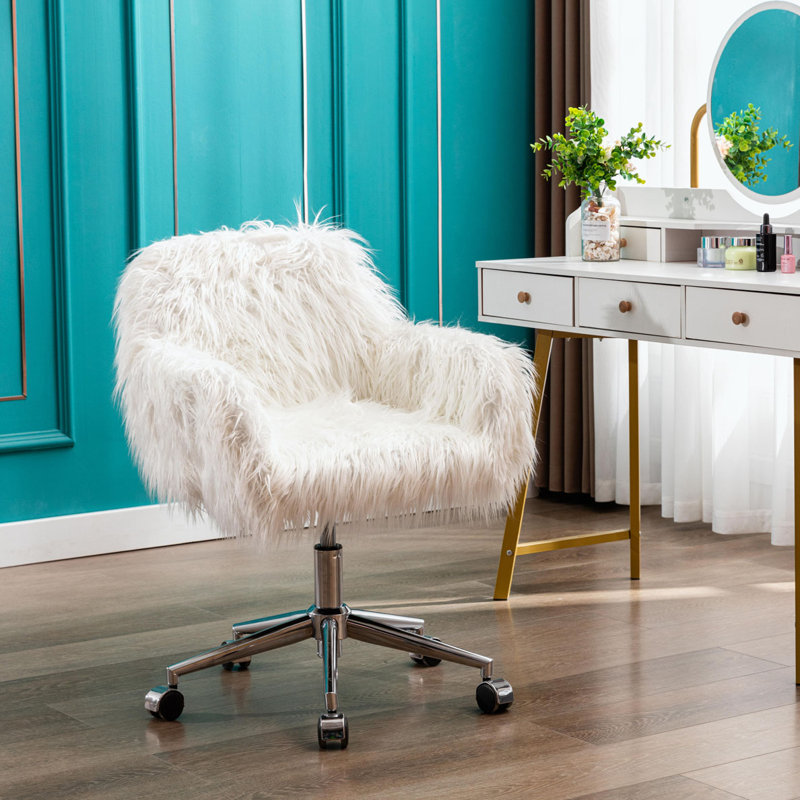 Mercer41 Faux fur home office chair fluffy chair makeup vanity Chair Wayfair